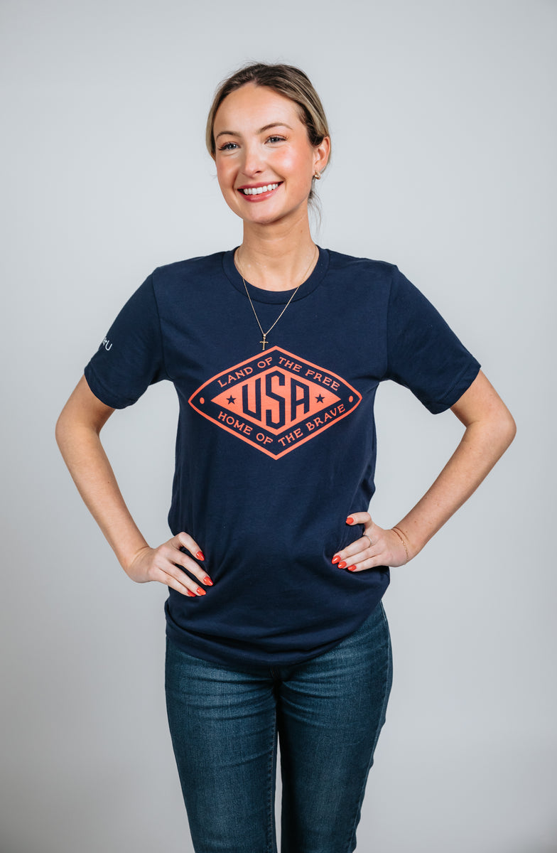 Land of the Free USA Tee–Red Logo – PragerU